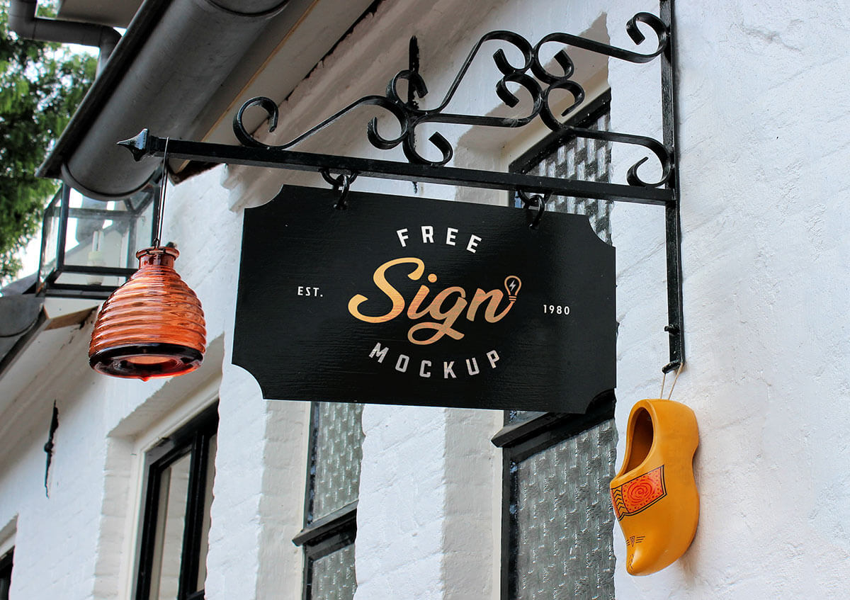 Free Dutch Restaurant Black Signboard Mockup PSD - PsFiles