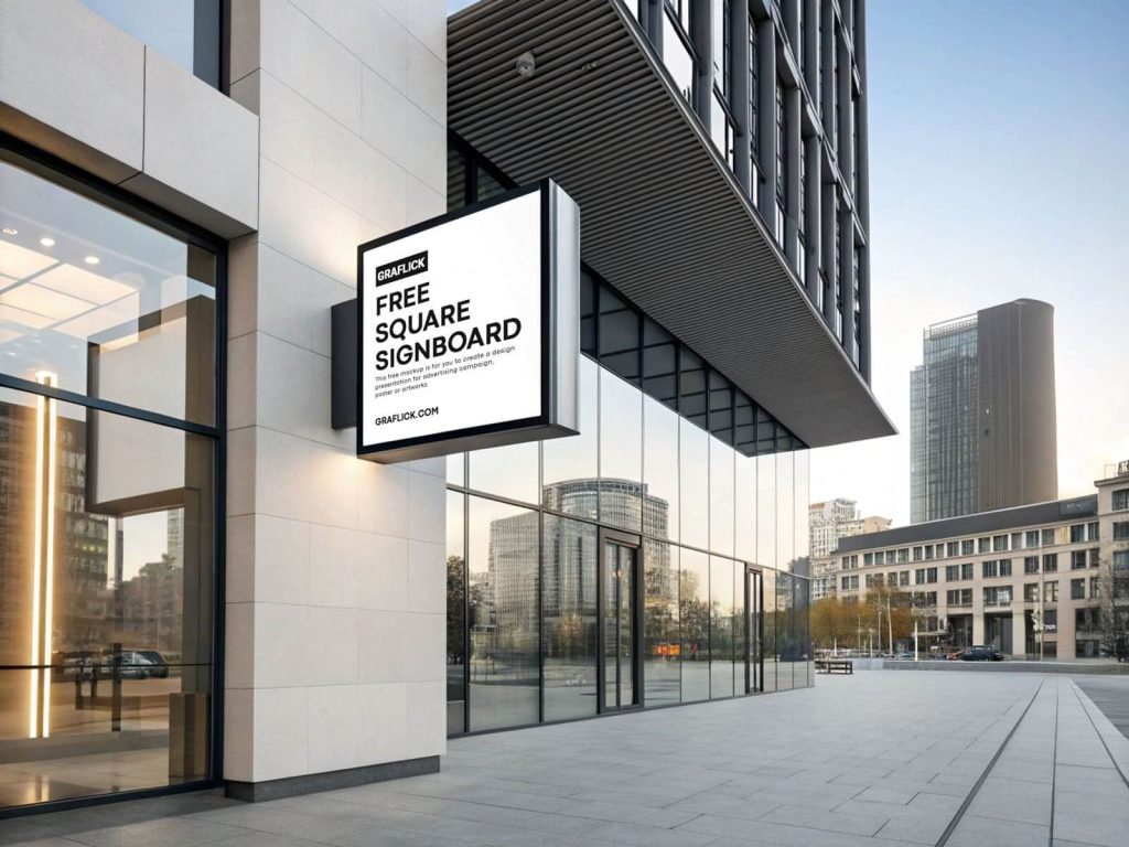 Free Office Building Square Signboard Mockup PSD - PsFiles