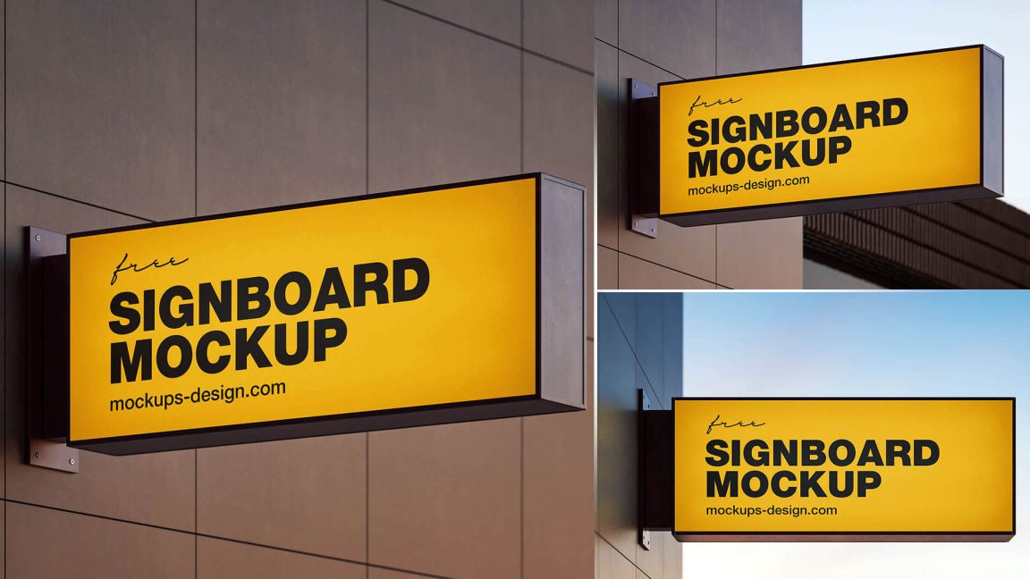 Free Rectangle Box Shop Frontage Signage Board Mockup PSD - PsFiles
