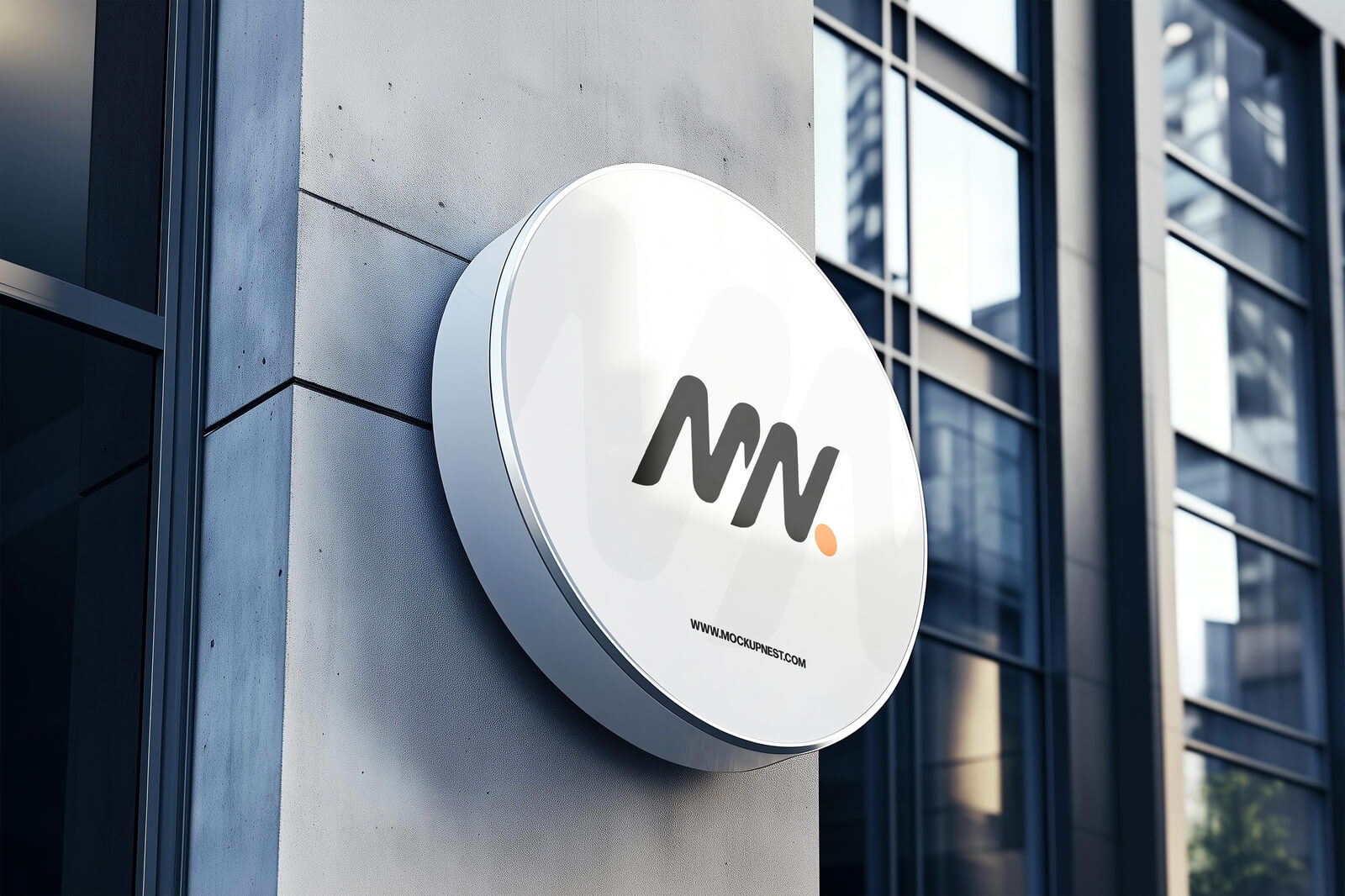 Free Round Signboard Mockup On Building Wall PSD - PsFiles