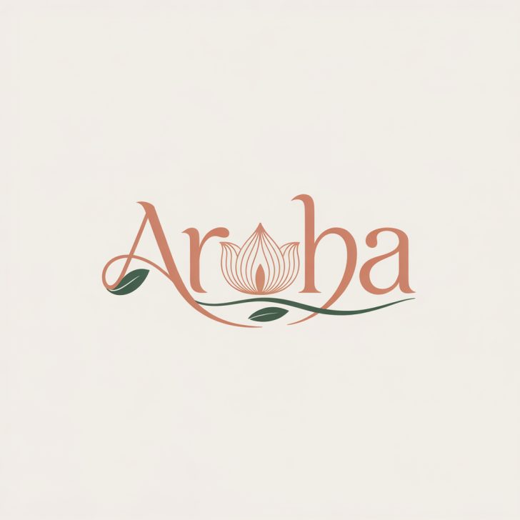 Aroha Logo – Elegant Script with Lotus Flower & Ayurvedic Symbolism ...