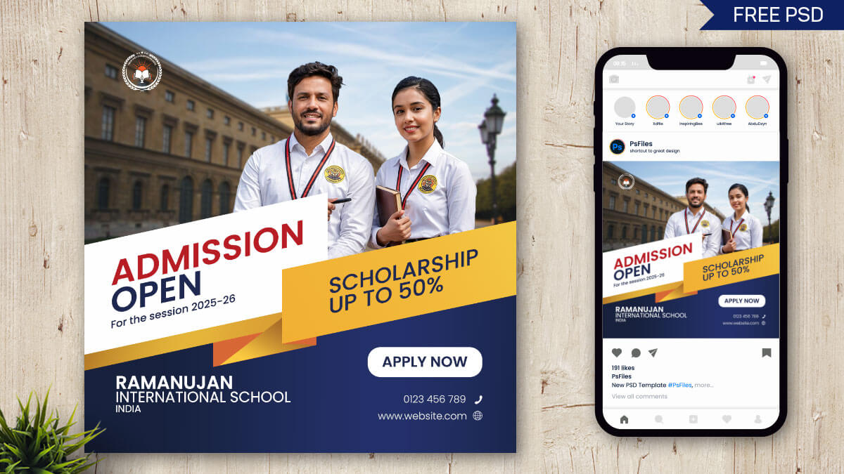 Free College Admission Open Instagram Post Design Template PSD - PsFiles