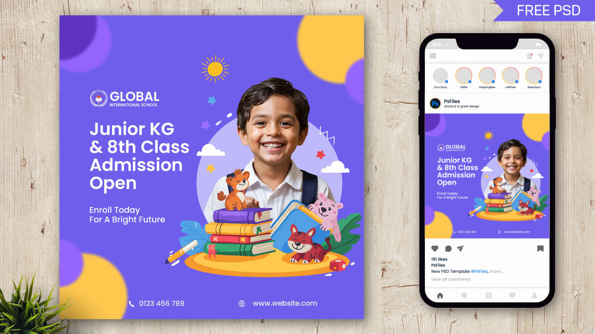 Free School Admission Open Social Media Post PSD Template - PsFiles