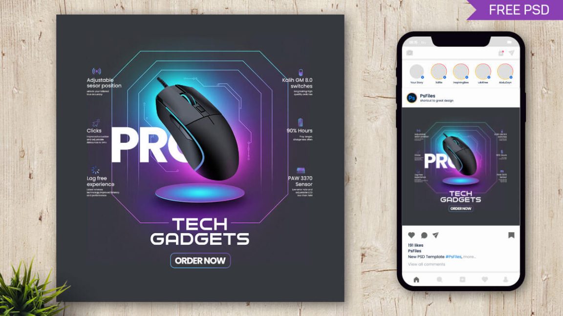 Free Pro Gaming Mouse Tech Gadgets Instagram Post Banner PSD - PsFiles