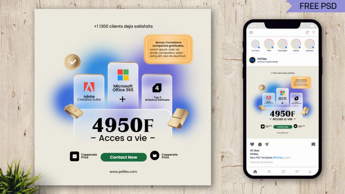 Free Adobe & Microsoft Office Bundle Offer Promo Post Mockup PSD