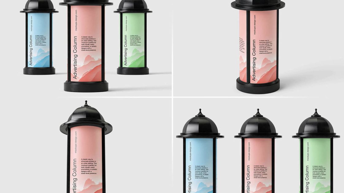 Free Outdoor Advertising Column Mockup PSD Set - PsFiles