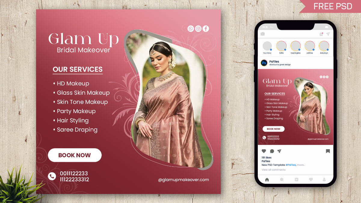 Free Glam Up Bridal Makeover Instagram Post Template PSD - PsFiles