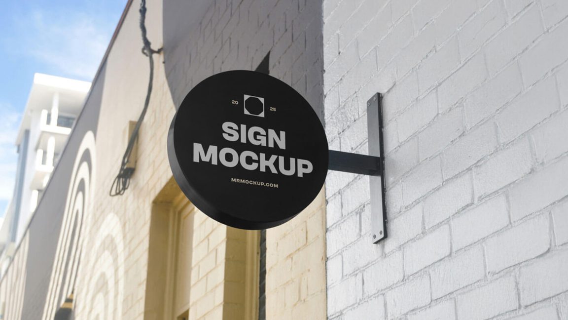 Free Round Street Shop Sign Logo Mockup 3 PSD set - PsFiles