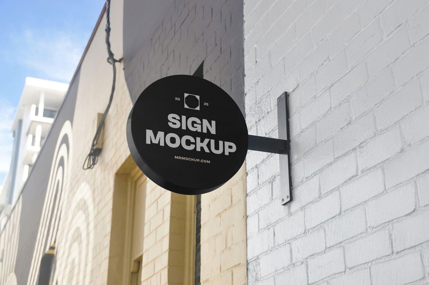 Free Wall-Mounted Round Shop Sign Mockup PSD - PsFiles