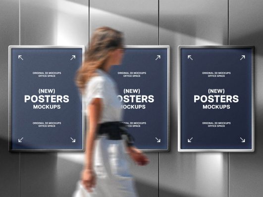 Free Metal Wall Poster Mockup PSD