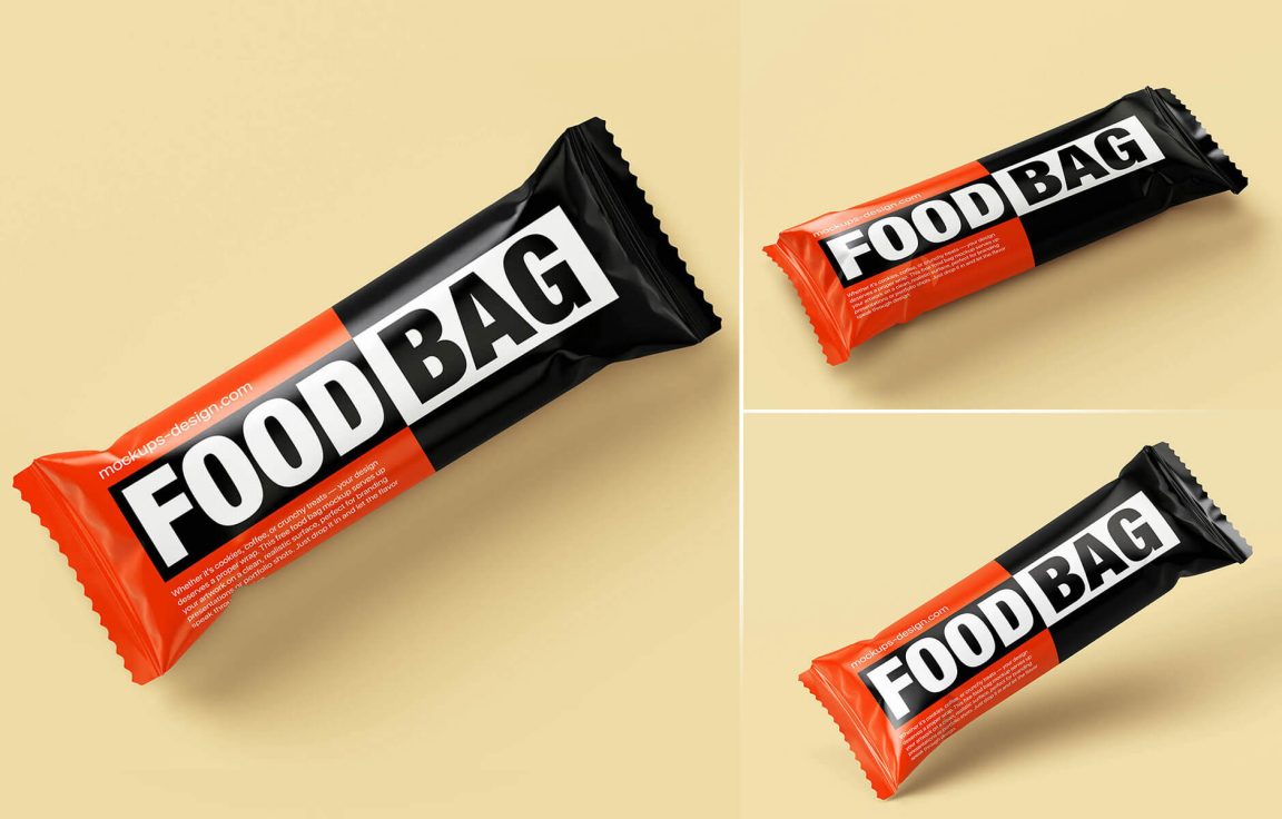 3 Free Orange Snack Bar Wrapper Design Packaging Mockup PSD - PsFiles